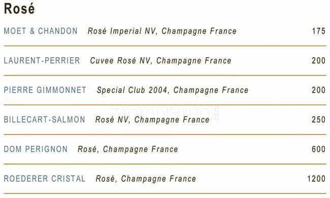 Menu at Pierre's Champagne Lounge pub & bar, Vancouver