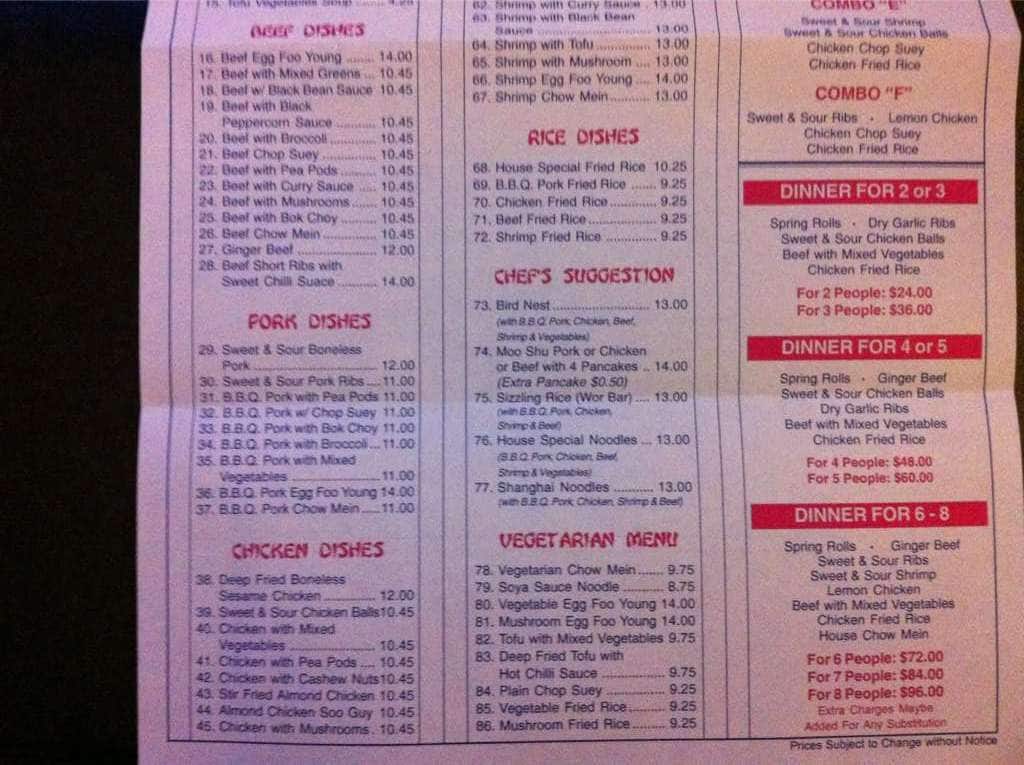 Menu at Wok n' Roll Restaurant, Wetaskiwin