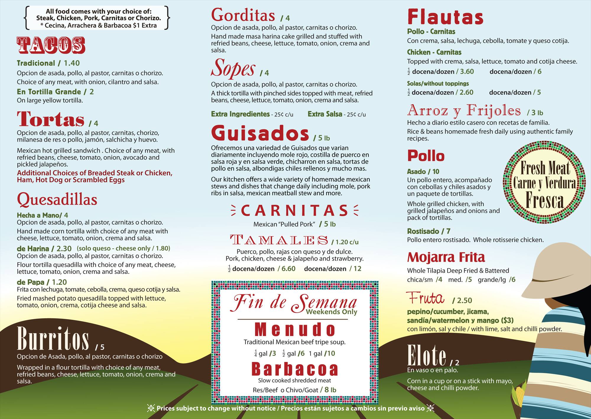 Menu at La Union Supermarket restaurant, Highwood