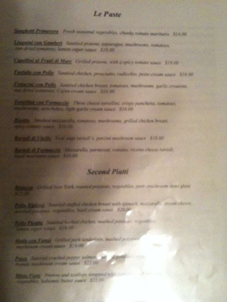 Menu at Villa Romano restaurant, Napa