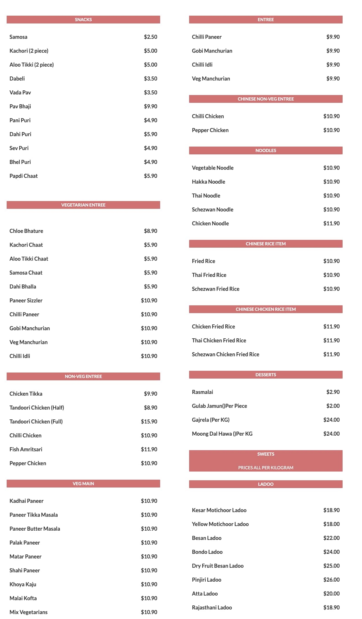Menu at Mithai Junction Blacktown restaurant, Blacktown