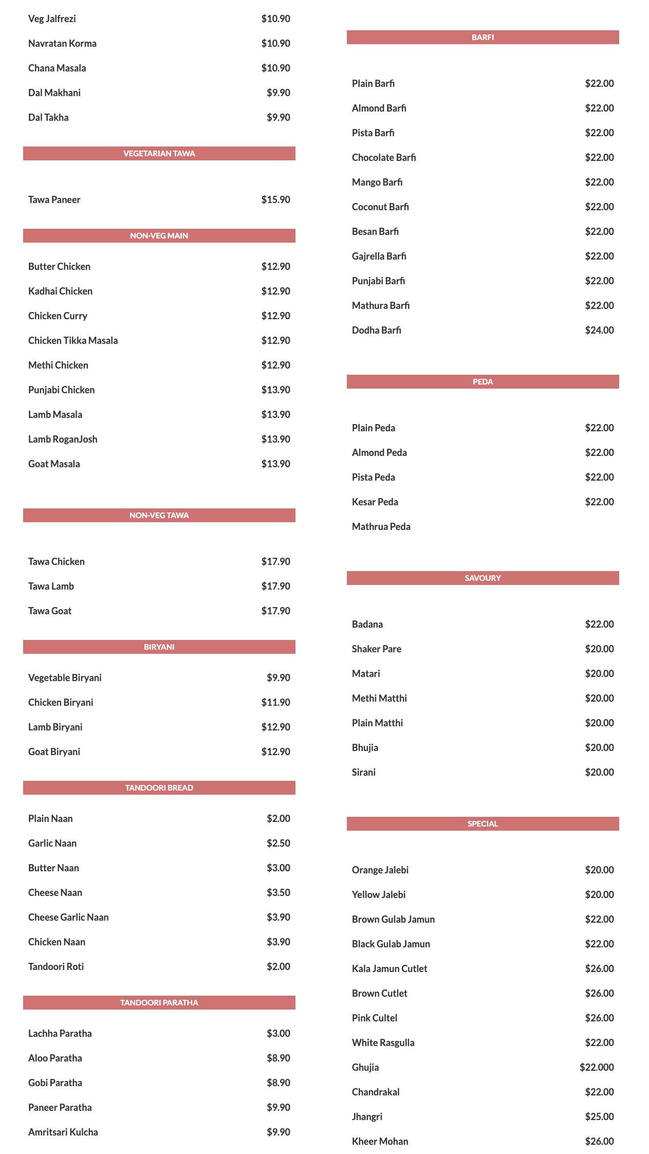 Menu at Mithai Junction Blacktown restaurant, Blacktown