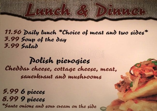 Menu at Caffe Prego cafe, Mississauga