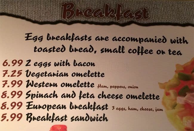 Menu at Caffe Prego cafe, Mississauga