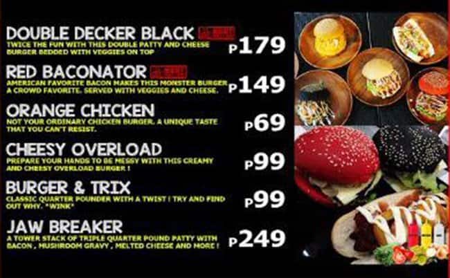 Menu at Monster Burger restaurant, Pasig