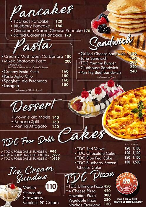 Menu at The Dirty Coffee - Civet & Breakfast restaurant, Tagaytay