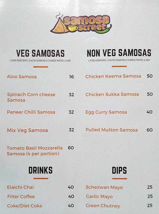 Menu of Samosa Street, Marol, Mumbai