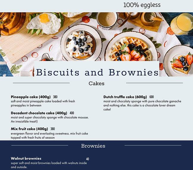 Menu at Biscuits and Brownies, Kota