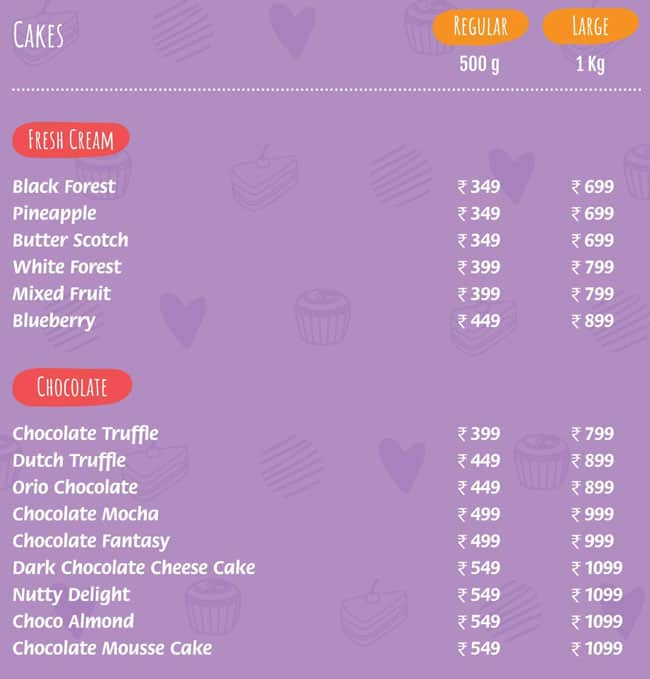 Menu of La Perle Cakes, Vile Parle West, Mumbai