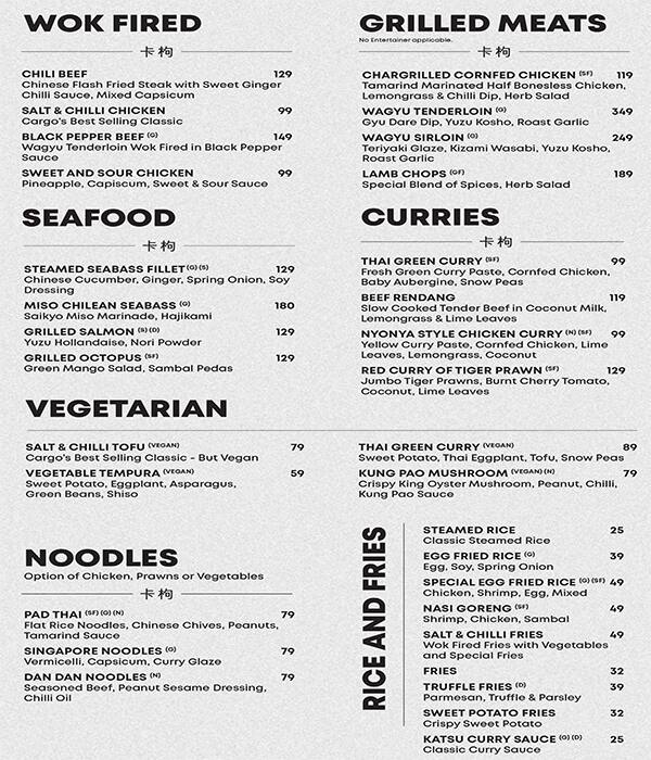 Menu of Cargo, Dubai Marina, Dubai