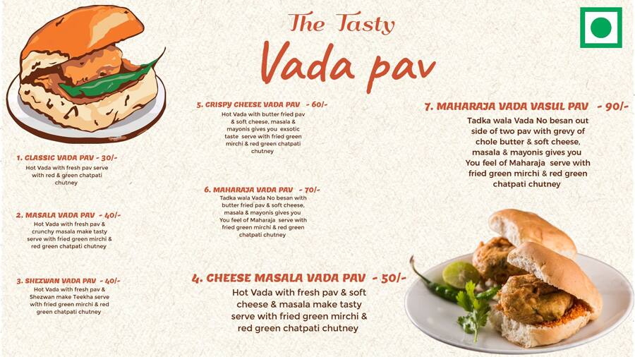 Menu of The Vada Pav - Shri Ram Food & Beverages, Shankar Nagar, Raipur