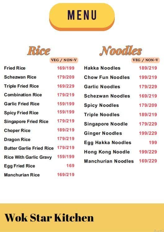 Menu of Wok Star Kitchen, Sion, Mumbai