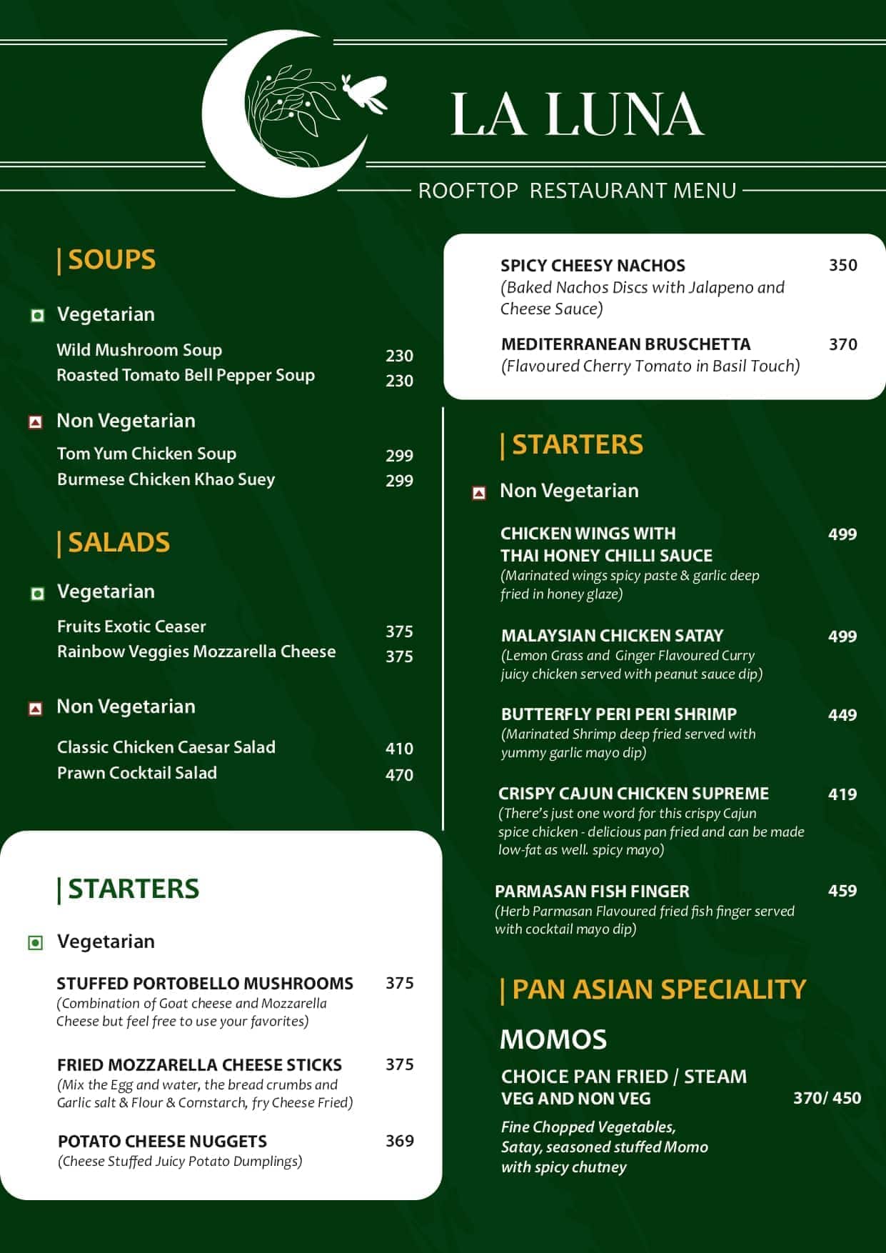 Menu of La Luna, GST Road, Chennai