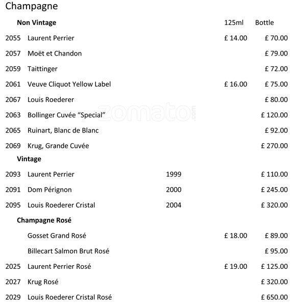 Menu at Executive Lounge, Conrad Hotel restaurant, London, 1st Floor