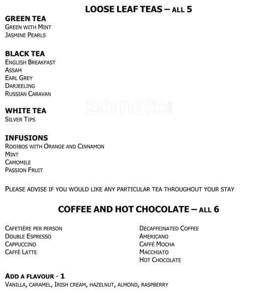 Menu at Executive Lounge, Conrad Hotel restaurant, London, 1st Floor