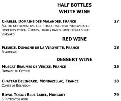 Menu at Executive Lounge, Conrad Hotel restaurant, London, 1st Floor