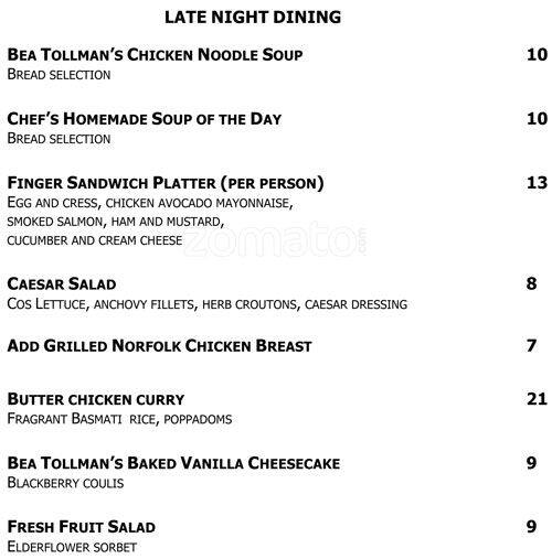 Menu at Executive Lounge, Conrad Hotel restaurant, London, 1st Floor