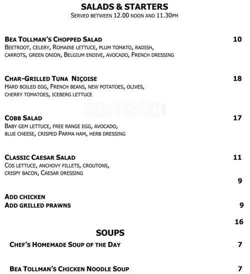 Menu at Executive Lounge, Conrad Hotel restaurant, London, 1st Floor