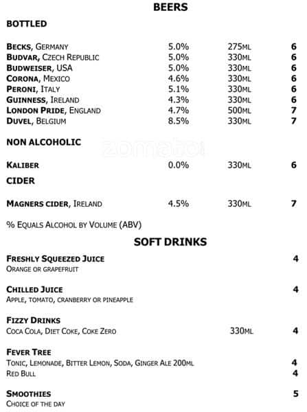 Menu at Executive Lounge, Conrad Hotel restaurant, London, 1st Floor