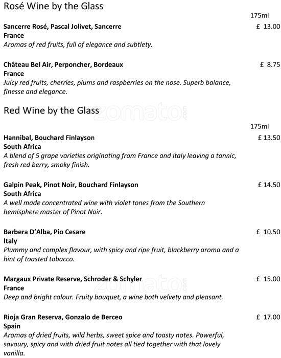 Menu at Executive Lounge pub & bar, London, 22-28 Broadway