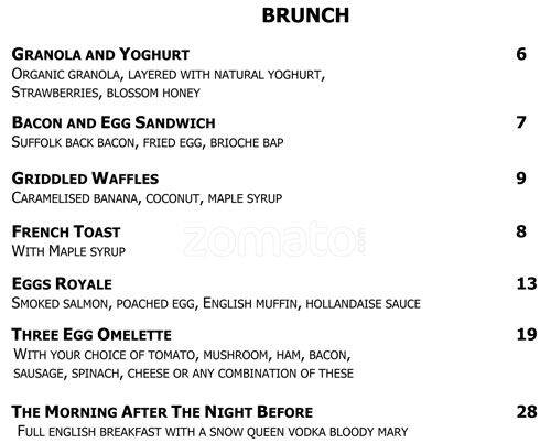 Menu at Executive Lounge, Conrad Hotel restaurant, London, 1st Floor