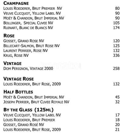 Menu at Executive Lounge, Conrad Hotel restaurant, London, 1st Floor