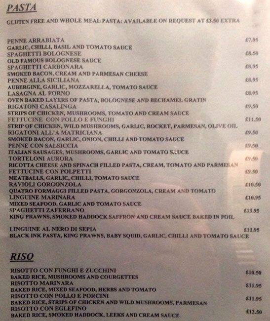 Menu at Rossi Pizza and Pasta restaurant, London
