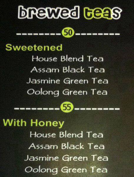 Menu at The Tea Bar, Quezon City