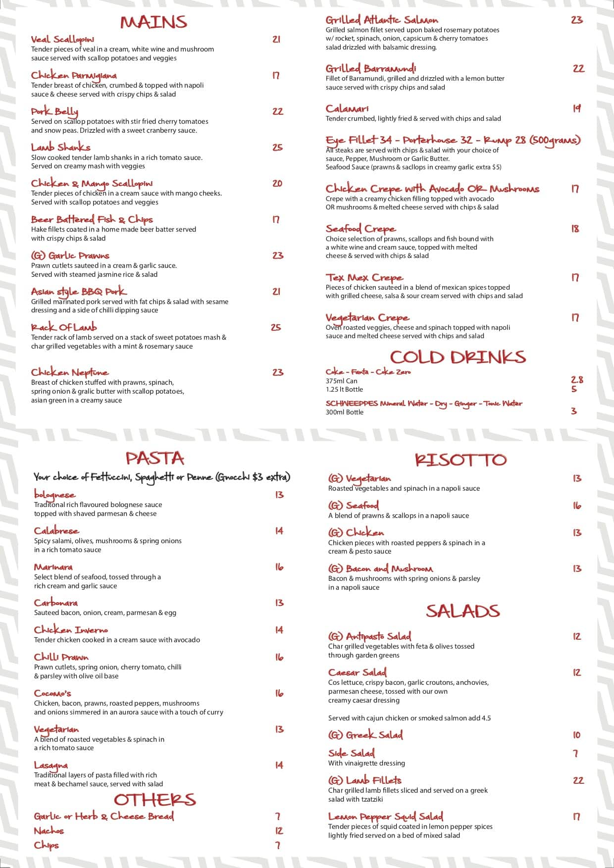 Menu at Cocomo's Restaurant, Rowville