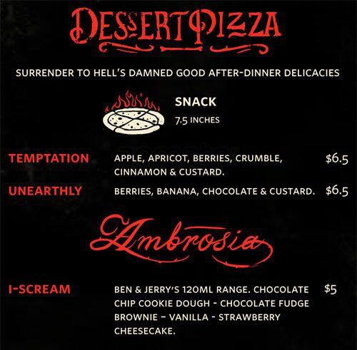 Menu at Hell Pizza pizzeria, Clayfield