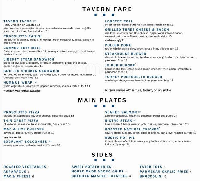 Menu at Liberty Tavern- Hilton Rosemont Chicago O'Hare, Chicago
