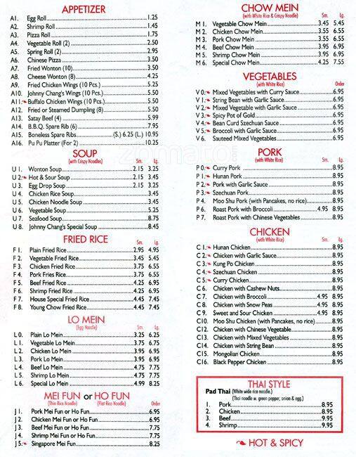 Johnny Chang's Menu, Menu for Johnny Chang's, Lower Moyamensing ...