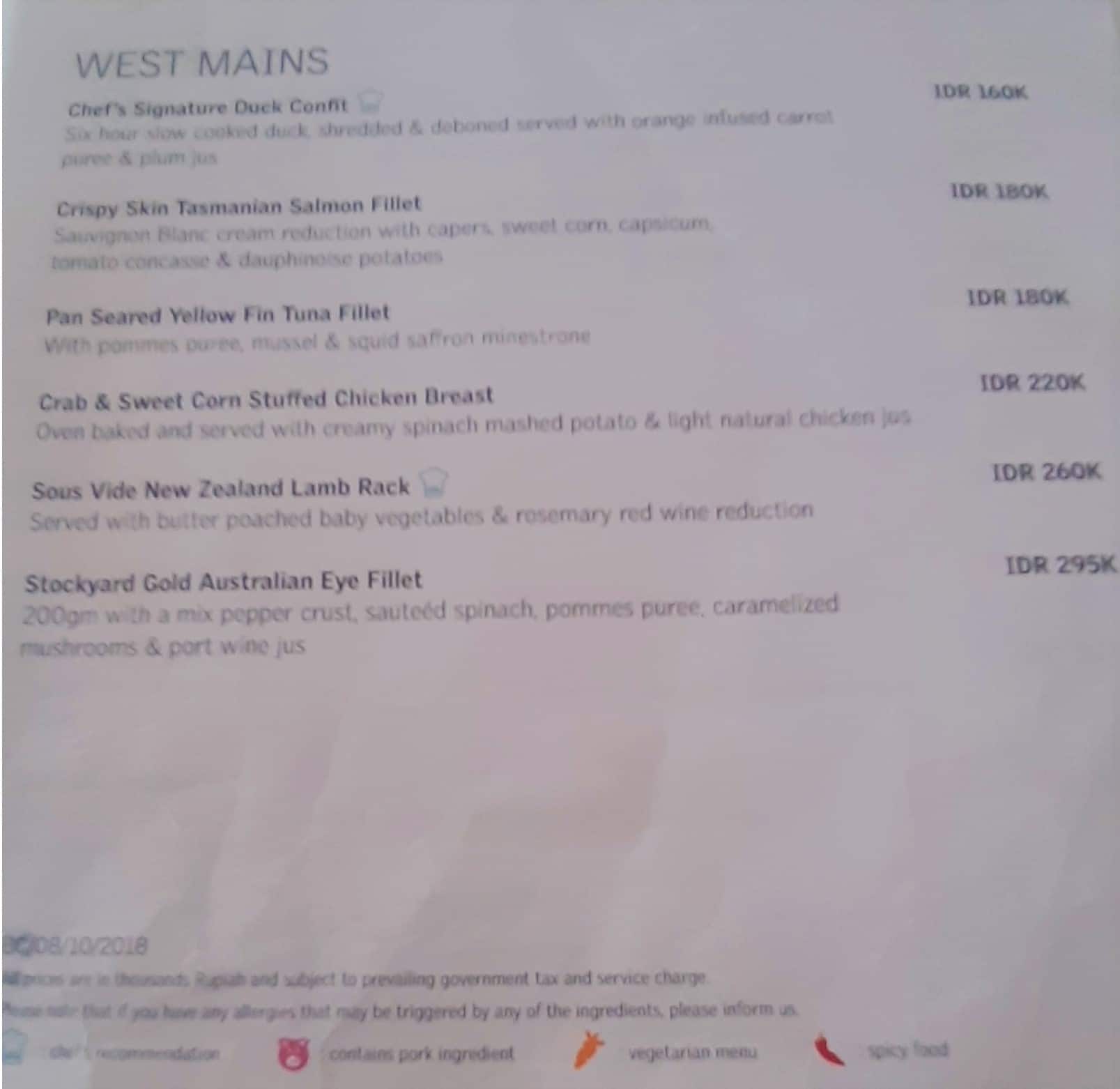 Menu at Bamboo Chic Restaurant, Jimbaran