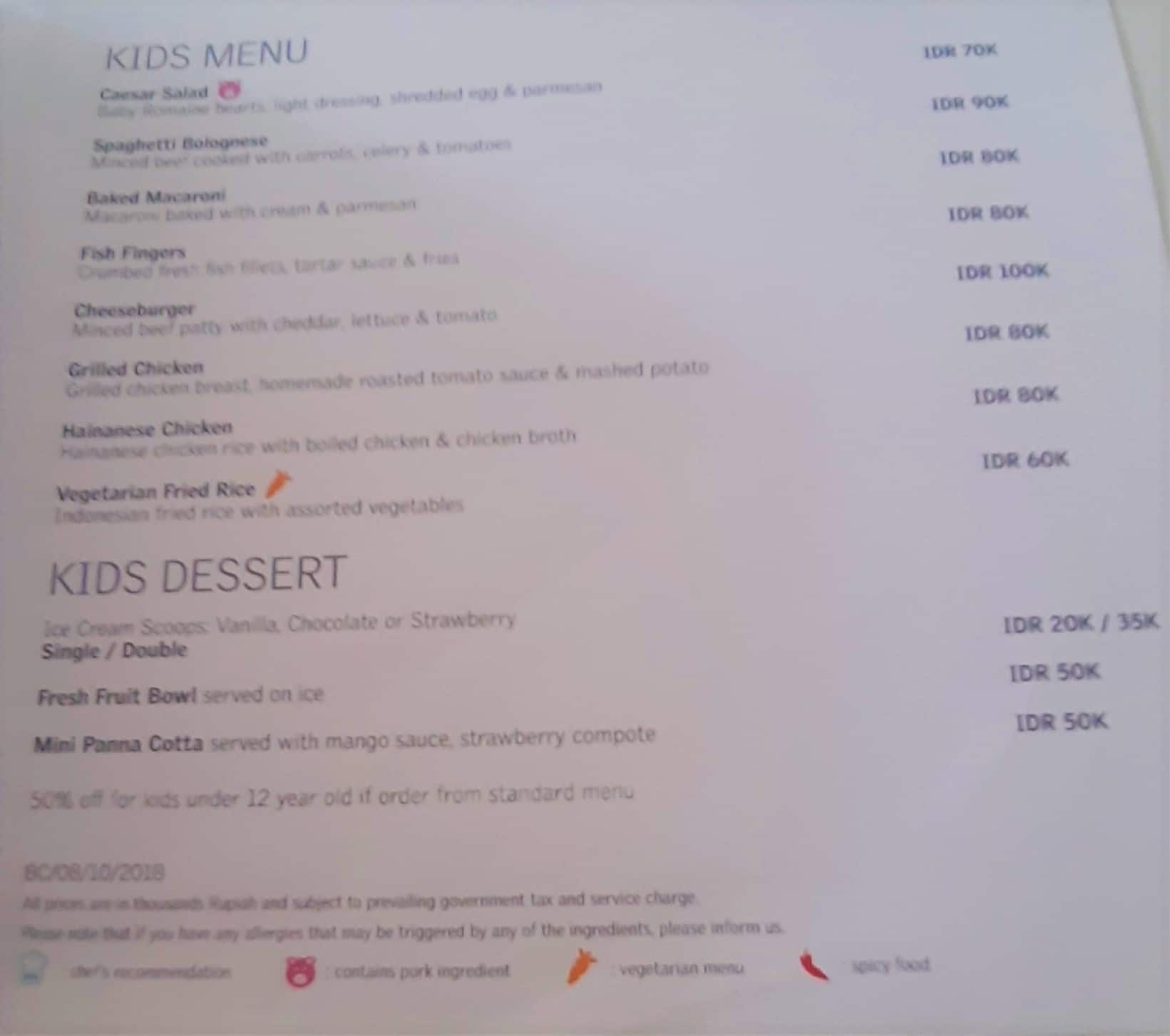 Menu at Bamboo Chic Restaurant, Jimbaran