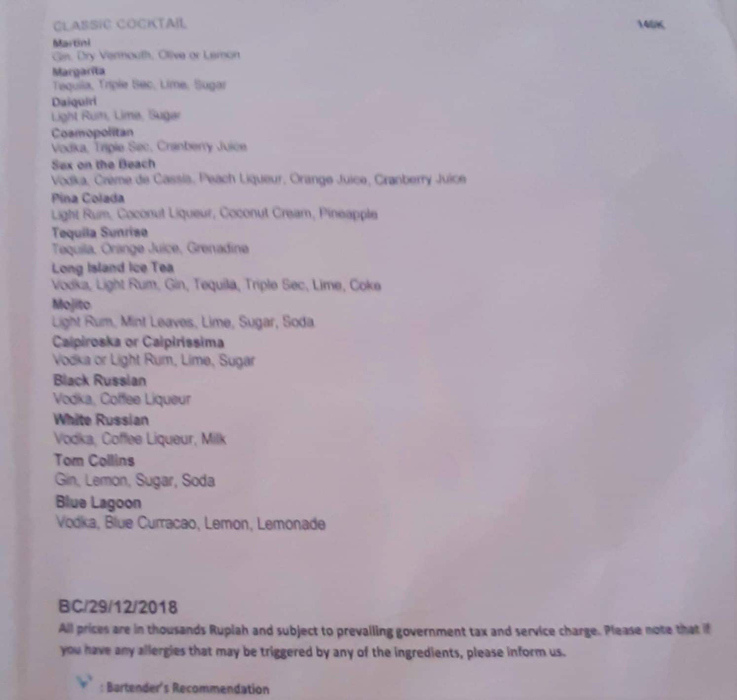 Menu at Bamboo Chic Restaurant, Jimbaran