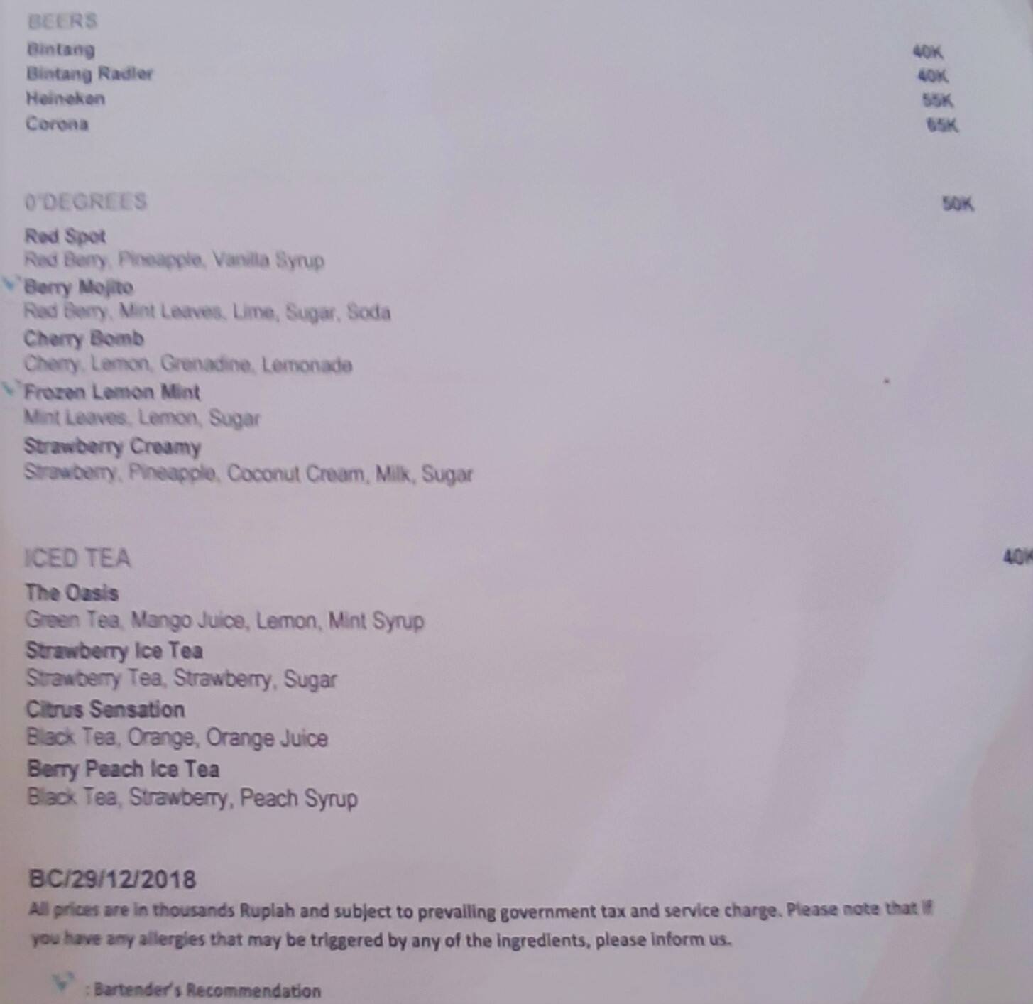 Menu at Bamboo Chic Restaurant, Jimbaran