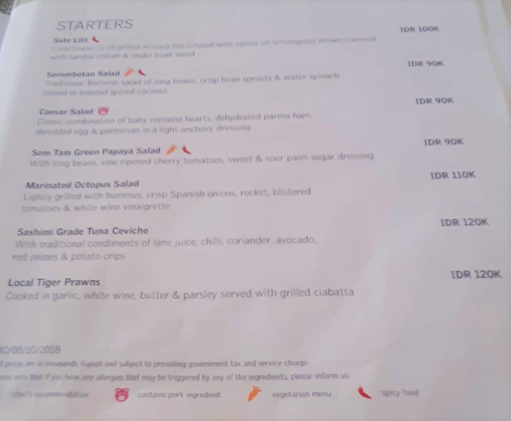 Menu at Bamboo Chic Restaurant, Jimbaran