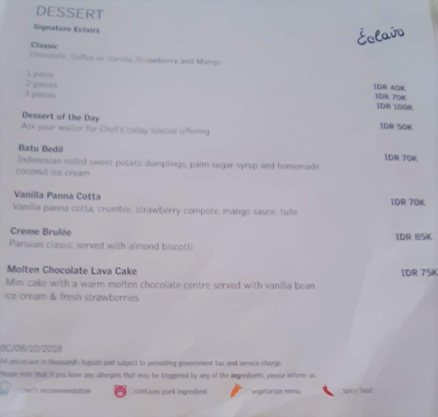 Menu at Bamboo Chic Restaurant, Jimbaran