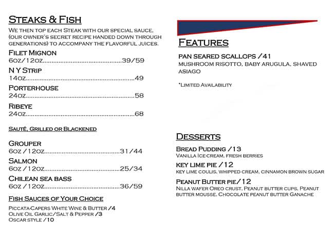 Menu at Watercolour Grillhouse restaurant, Clearwater