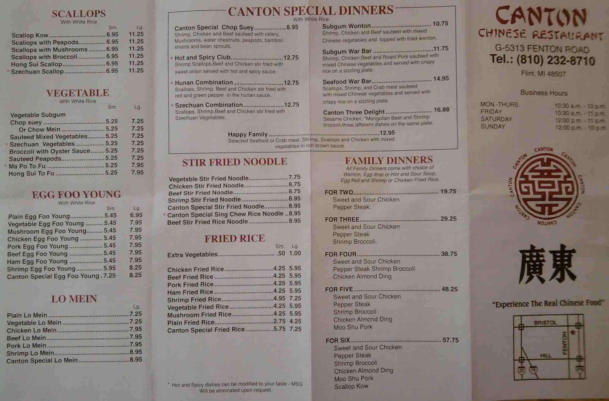 Menu at Canton Chinese Restaurant, Flint Menu at Canton Chinese Restaurant, Flint