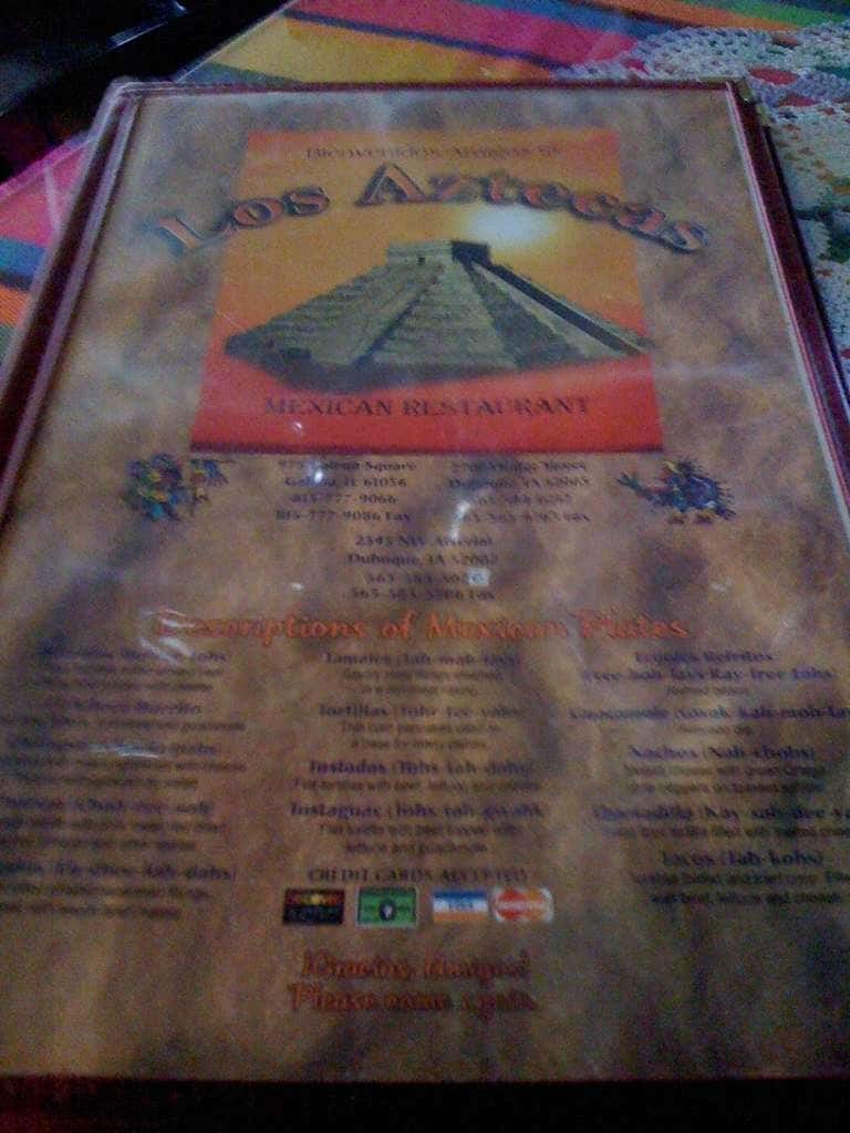 Menu at Los Aztecas pub & bar, Galena