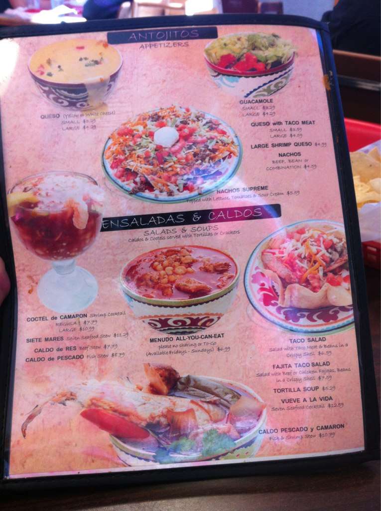 Menu at Picantes restaurant, Lubbock
