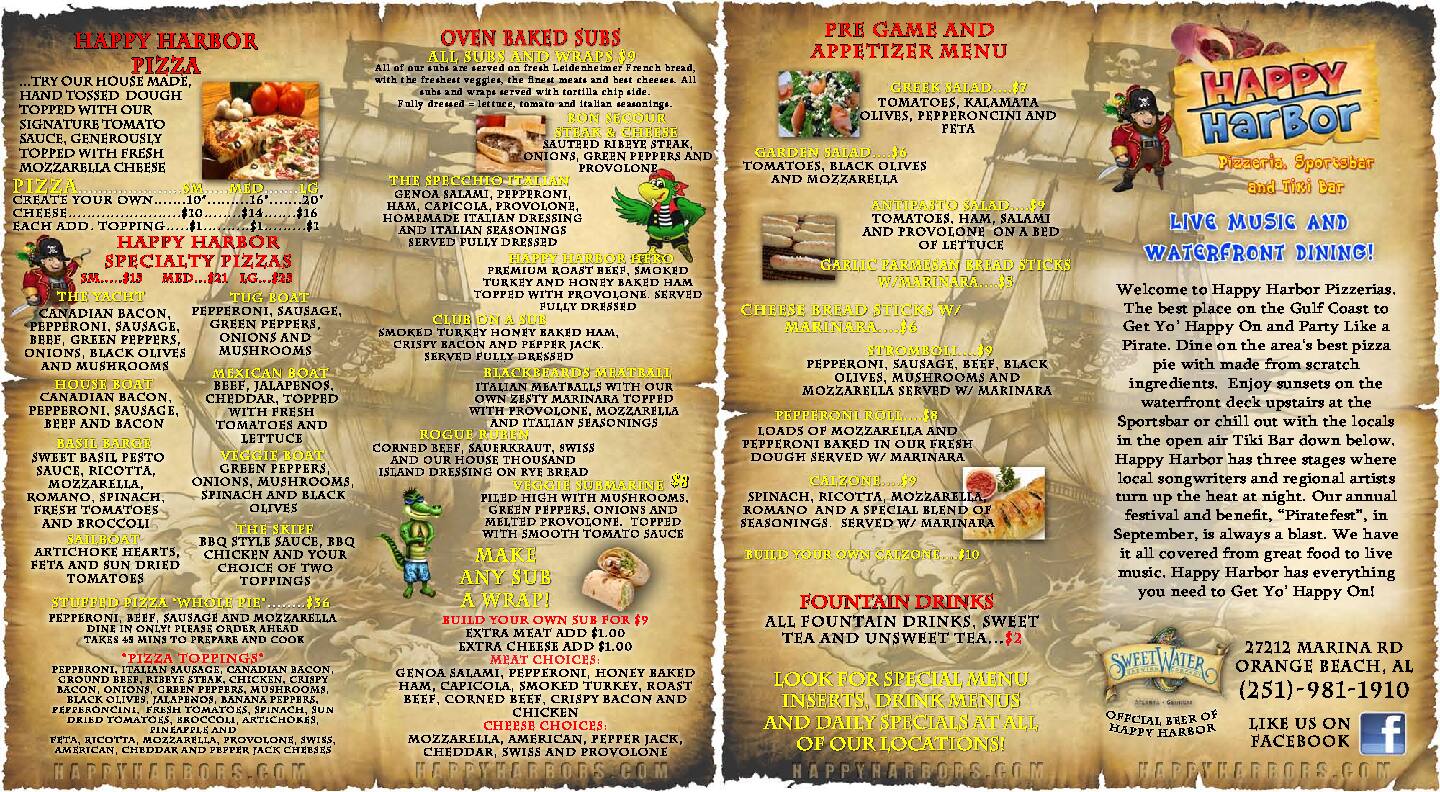 Menu at Happy Harbor restaurant, Gulf Shores, Co Rd 6