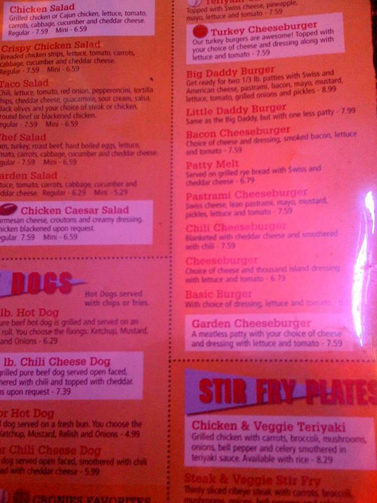 Menu at Cronies Sports Grill pub & bar, Camarillo