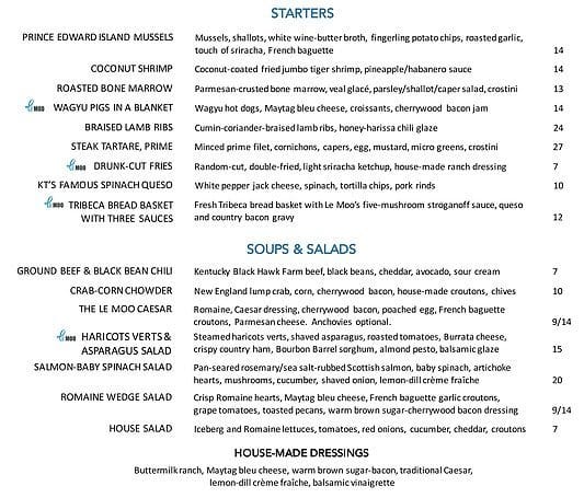 Menu at Le Moo steakhouse, Louisville