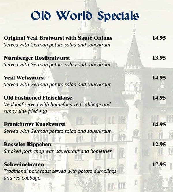 Menu at German Restaurant Old Europe, Greensboro