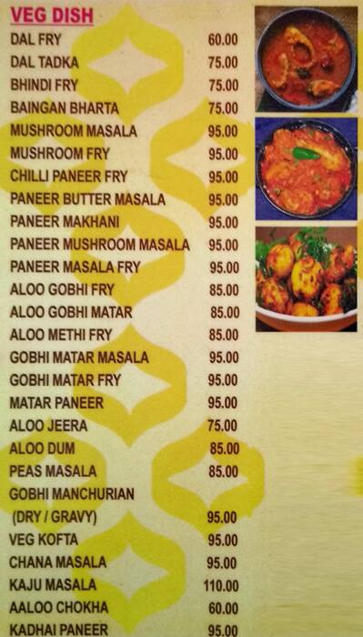 Menu at The Bihari Dhaba, Chennai