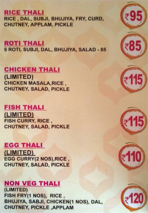 Menu at The Bihari Dhaba, Chennai