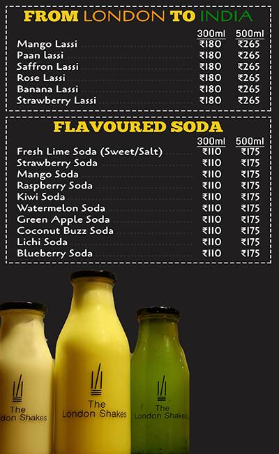 Menu of The London Shakes, Habsiguda, Hyderabad