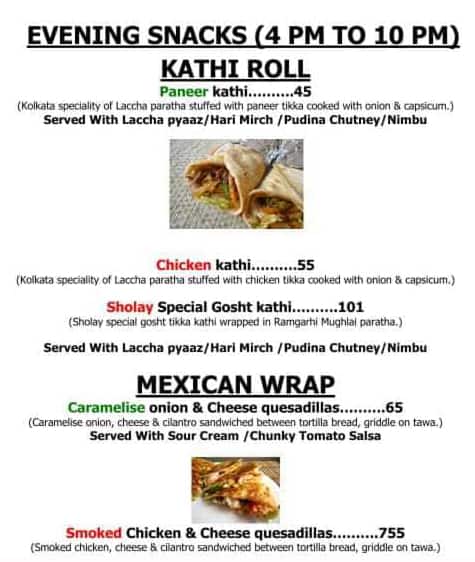 Menu at Sholay Kitchen, Kolkata